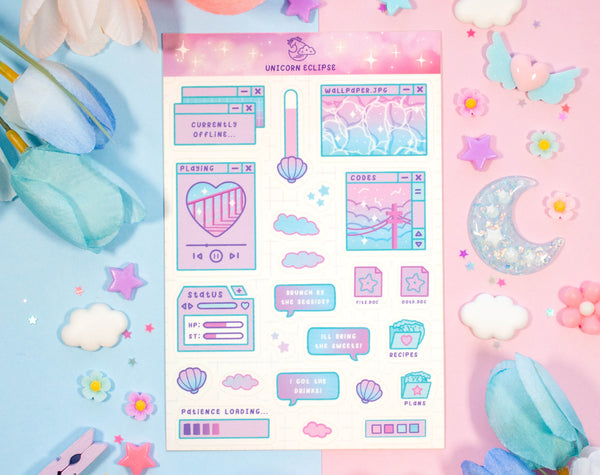 Blue Computer Aesthetic Sticker Sheet – Unicorn Eclipse