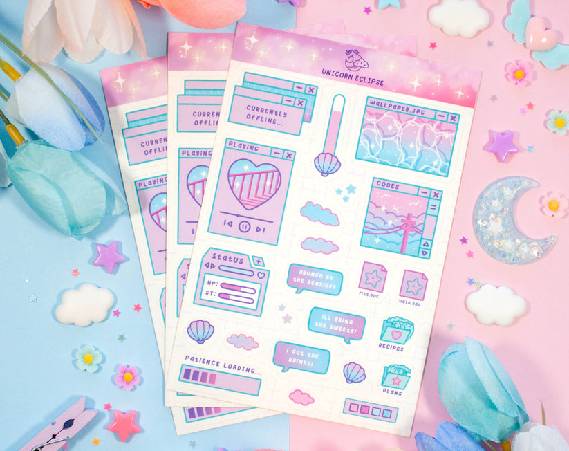 Blue Computer Aesthetic Sticker Sheet – Unicorn Eclipse