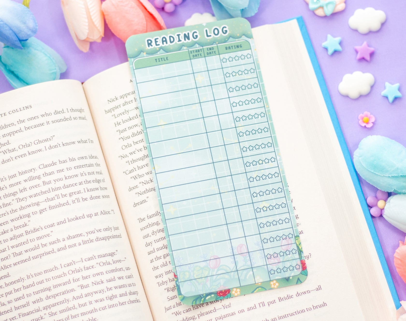 Botanical Bliss Reading Log Bookmark – Unicorn Eclipse
