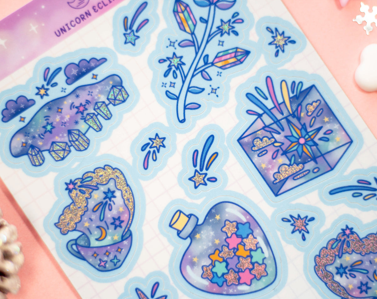 Celestial Galaxy Holographic Sticker Sheet – Unicorn Eclipse