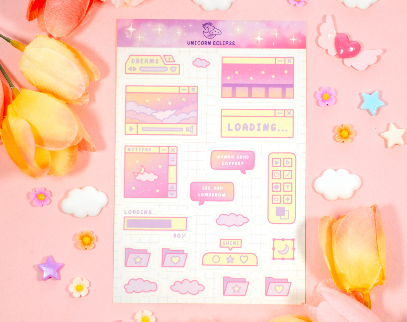 Pink Computer Aesthetic Sticker Sheet – Unicorn Eclipse
