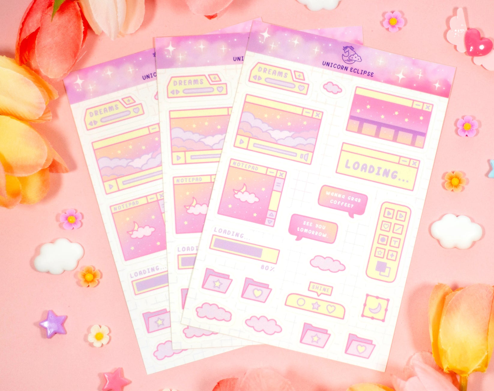 Pink Computer Aesthetic Sticker Sheet – Unicorn Eclipse