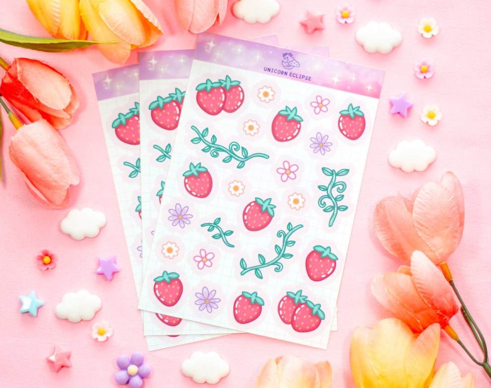 Strawberries Sticker Sheet – Unicorn Eclipse