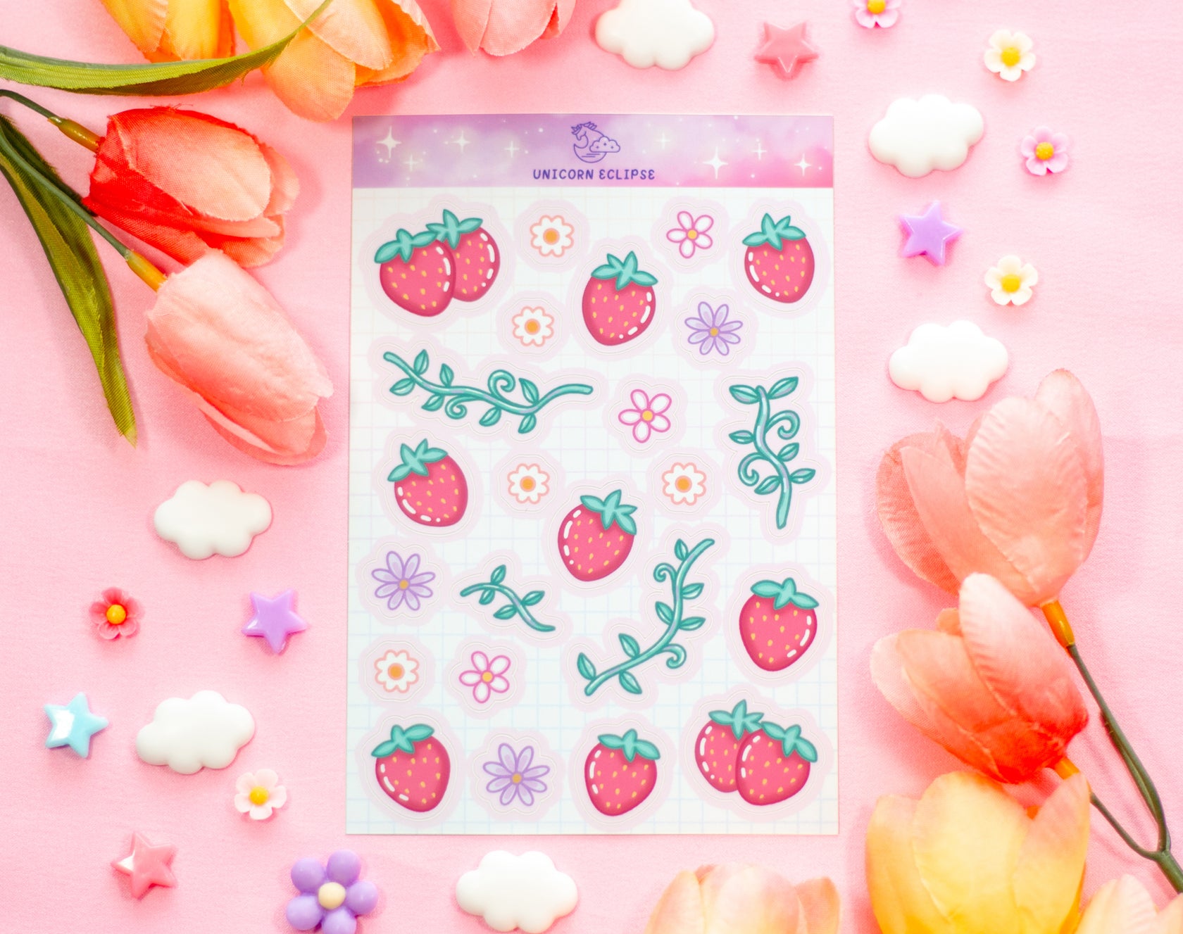 Strawberries Sticker Sheet – Unicorn Eclipse